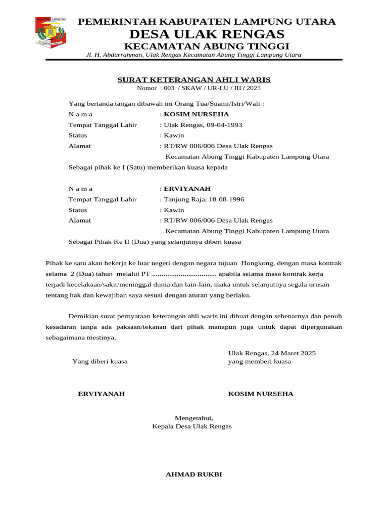 SPI & SKAW Surat Izin Suami Keluar Negeri | PDF