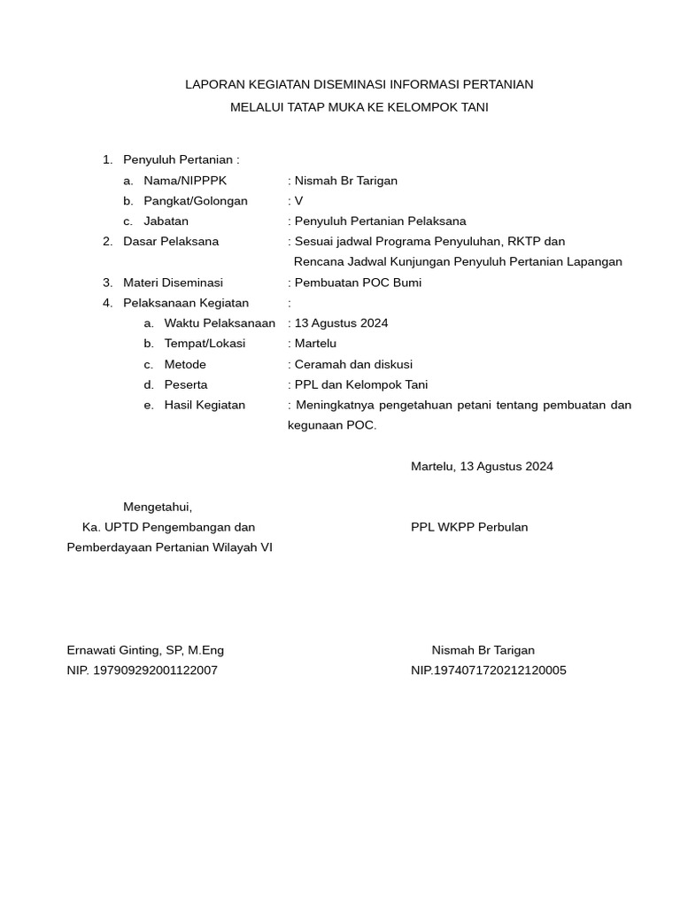 Laporan Kegiatan Diseminasi Informasi Pertanian | PDF