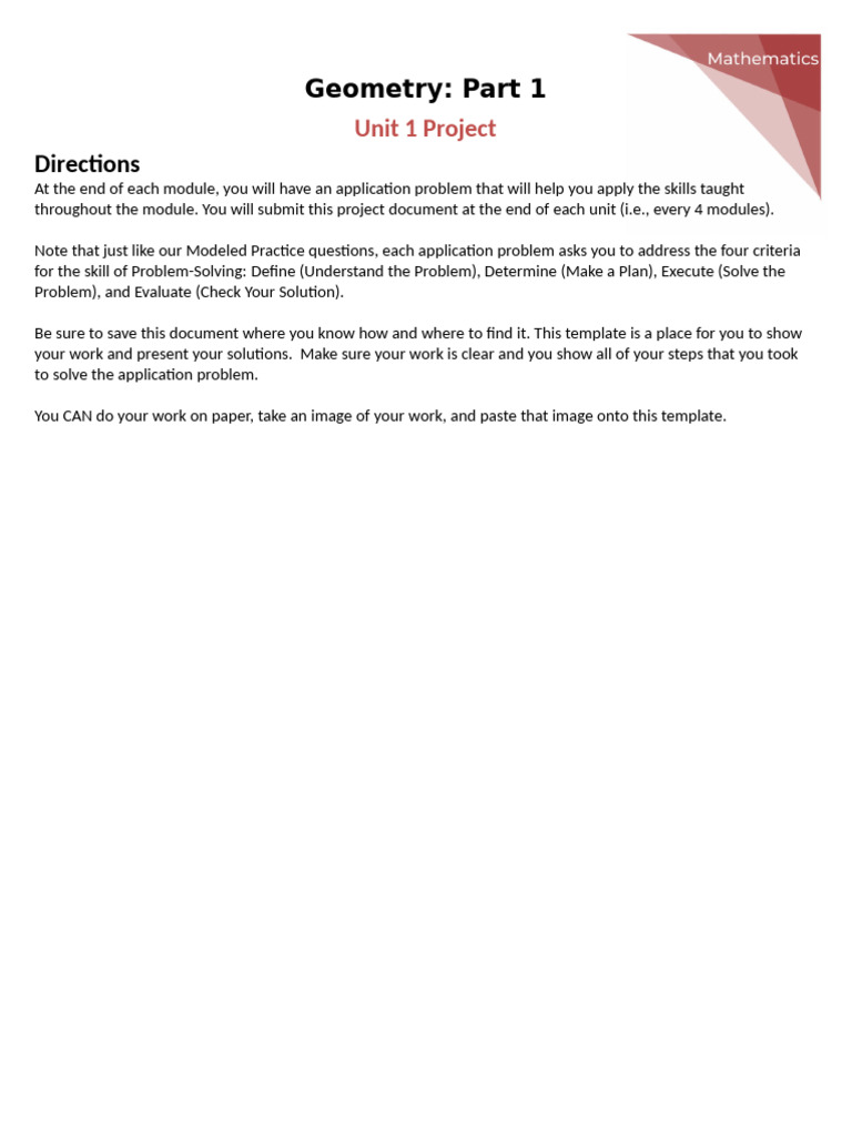 Math Application Problem Unit1 GEOM-041 2 | PDF | Shape | Triangle