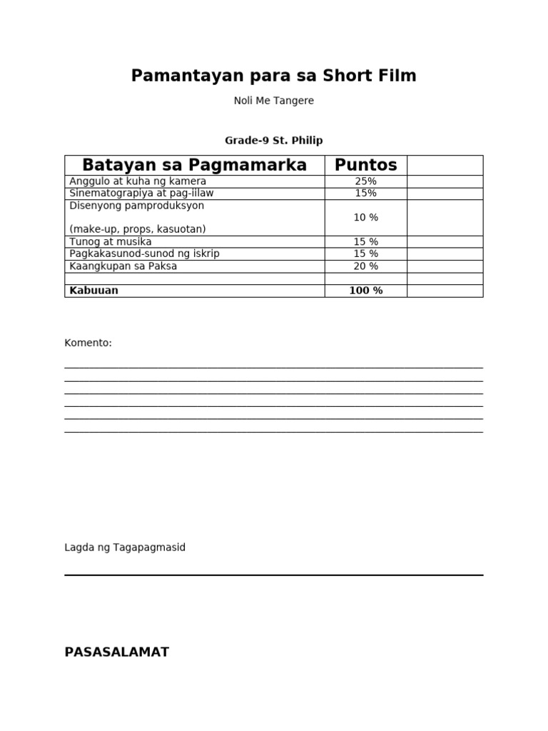 Pamantayan para Sa Short Film | PDF