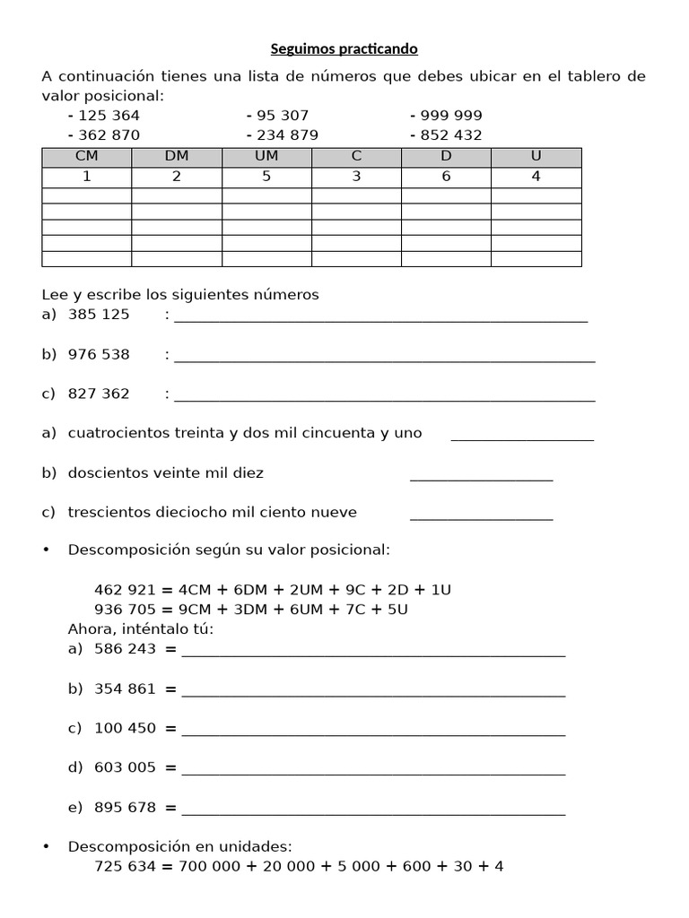 Seguimos Practicando Numeros Naturales | PDF