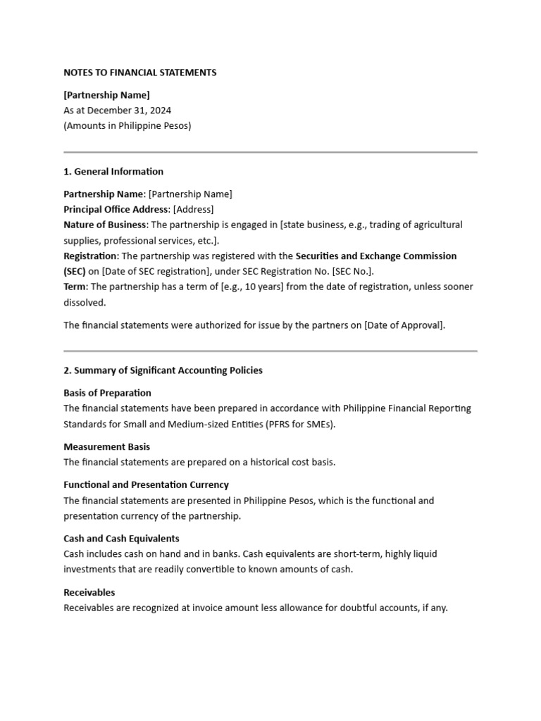 Partnership Financial Statements Notes | PDF | Expense | Inventory