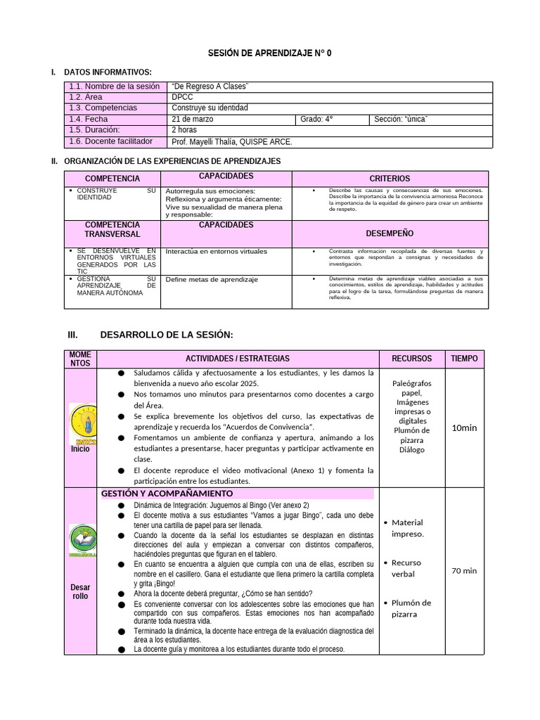 Sesión 1 - DPCC 4º | PDF | Aprendizaje | Cognición