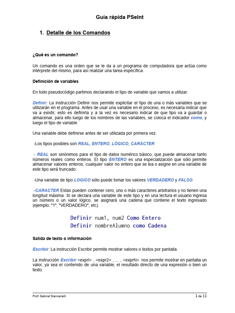 Manual PSeInt. | PDF | Variable (informática) | Ingeniería Informática