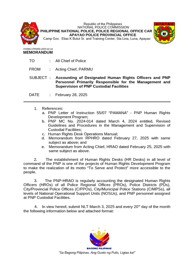 Accounting of Designated Human Rights Officers and PNP Personnel ...