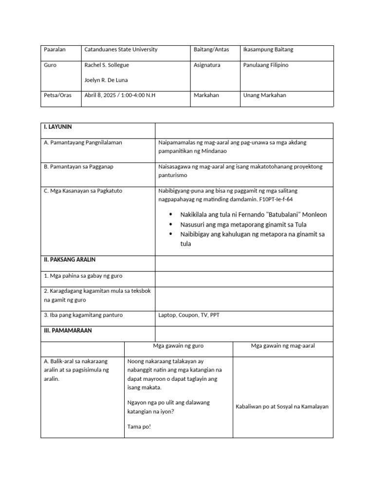 DLP Kandila Ni Batubalani 1 | PDF