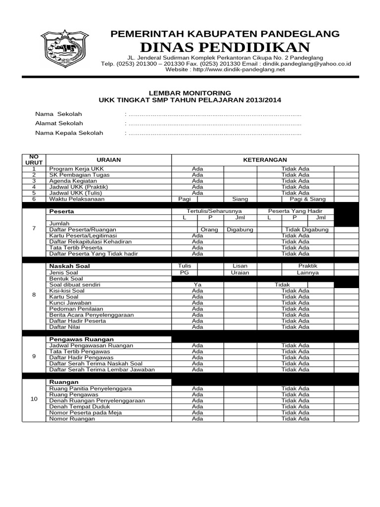 Monitoring UKK SMP Pandeglang 2014 | PDF