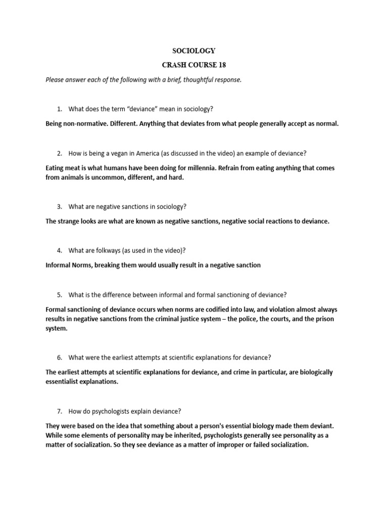 SOCIOLOGY Crash Course 18 | PDF | Deviance (Sociology) | Behavioural ...