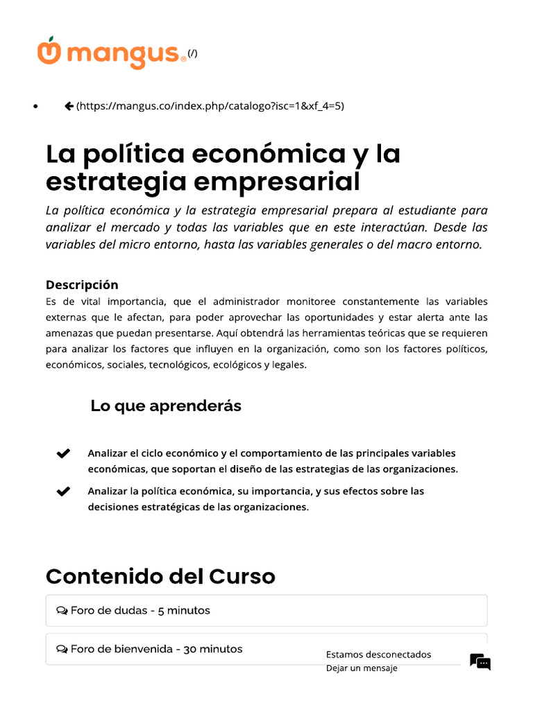 Curso La Política Económica y La Estrat... Atis y Certificado) - Mangus ...
