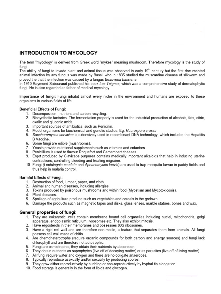 Module 1 General Mycology | PDF | Immune System | Fungus