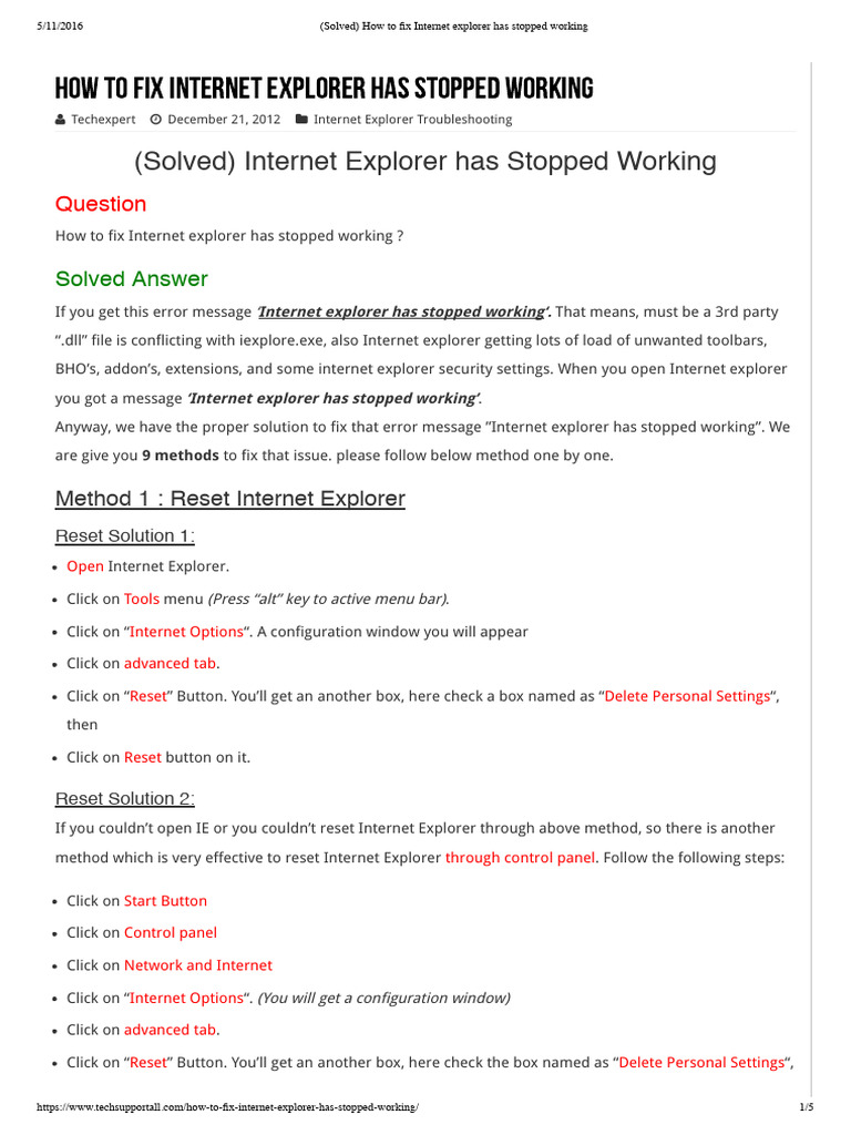 (Solved) How To Fix Internet Explorer Has Stopped Working | PDF ...