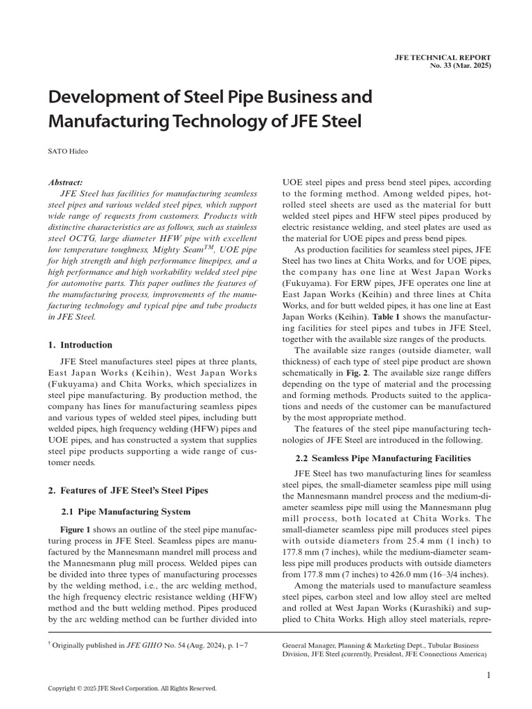 Manufacturing Technology of JFE Steel | PDF | Pipe (Fluid Conveyance) | Stainless Steel