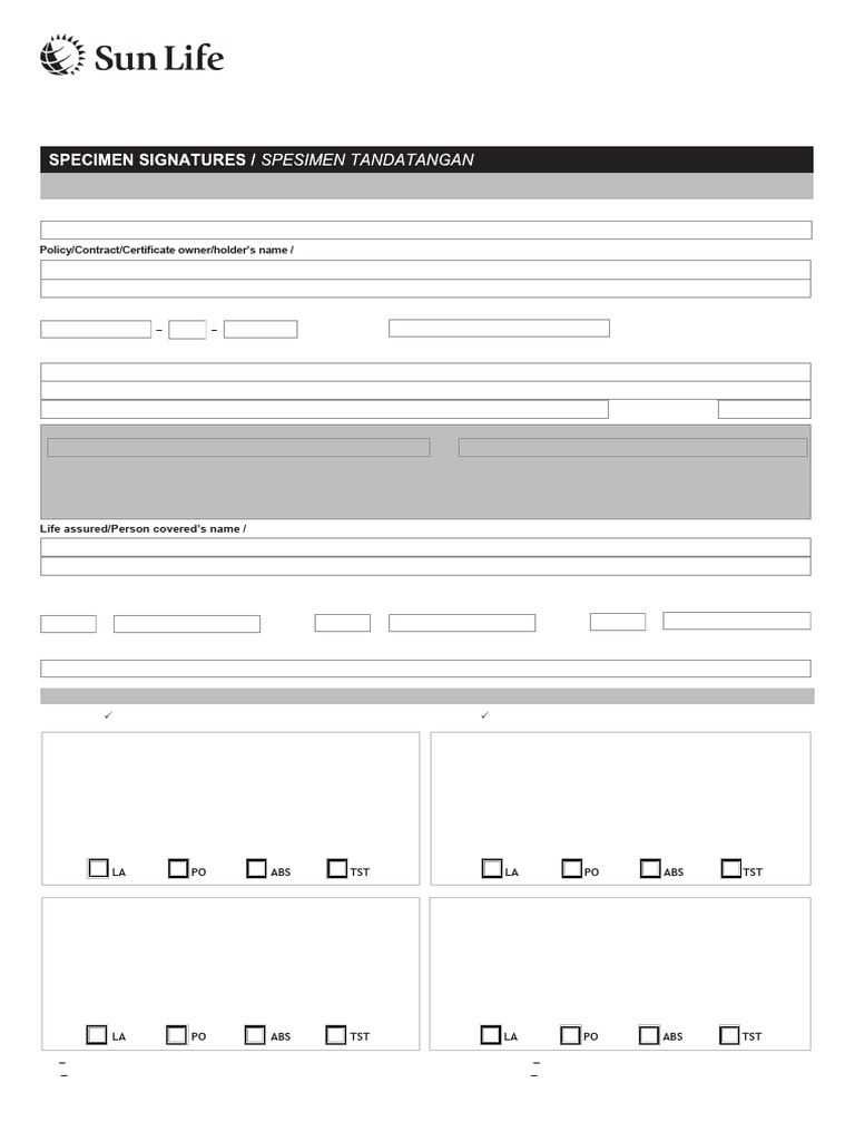 SunLife SPECIMEN SIGNATURES FORM | PDF