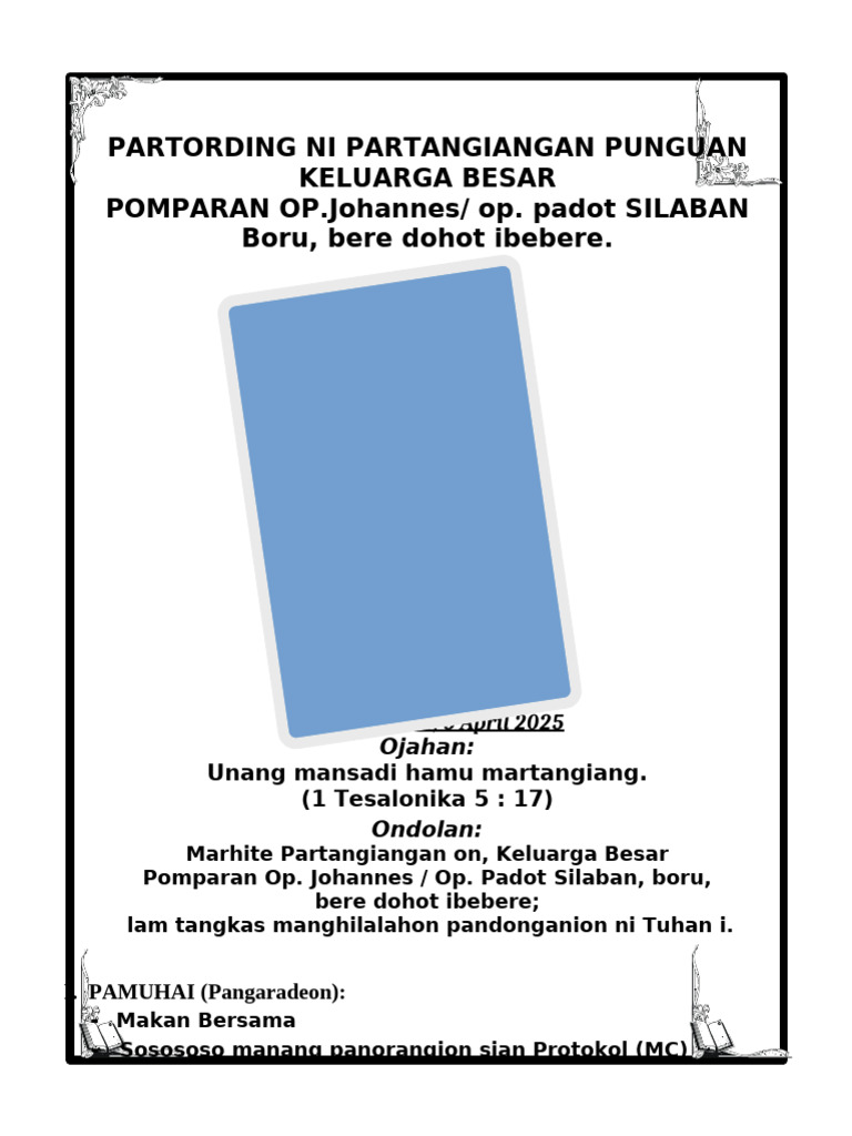 Acara Partangiangan Keluarga Silaban | PDF