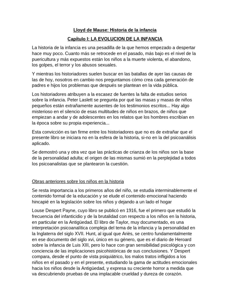 Evolución de la infancia según Demause | PDF | Psicoanálisis | Circuncisión