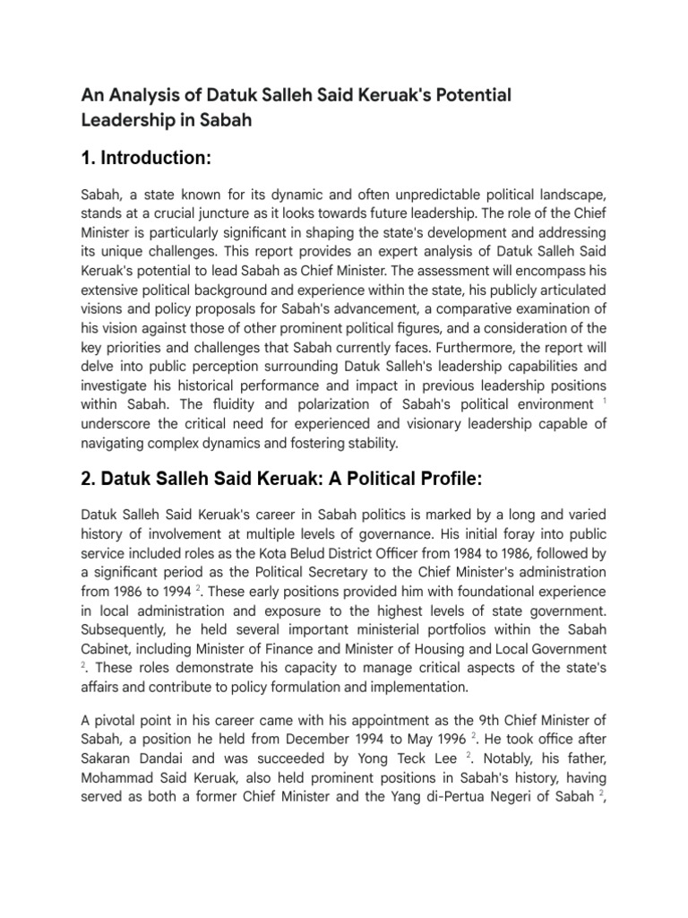 Salleh Keruak's Sabah Leadership Potential | PDF