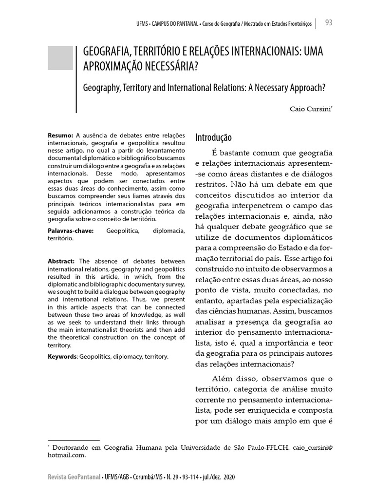CURSINI, Caio. Geografia, Território e Relações Internacionais | PDF ...