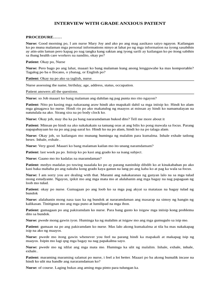 Interview With Grade Anxious Patient | PDF