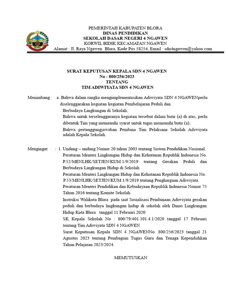 SK Tim Adiwiyata | PDF