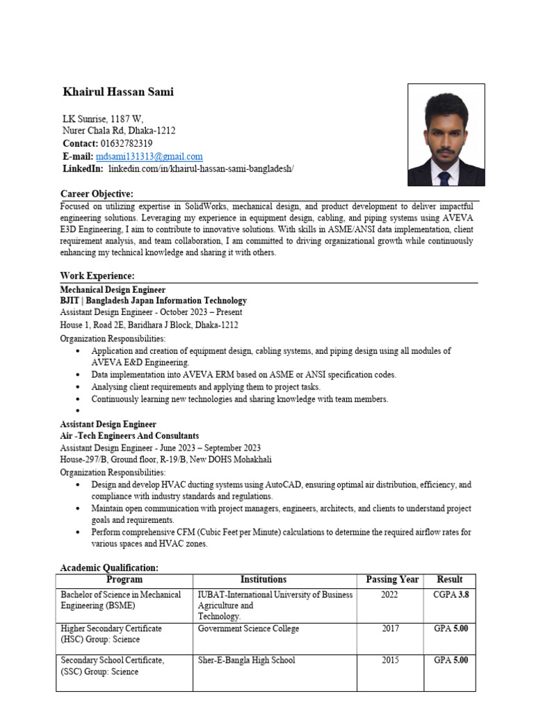 Khairul Hassan Sami CV(Photo) | PDF | Computer Aided Design | Engineer
