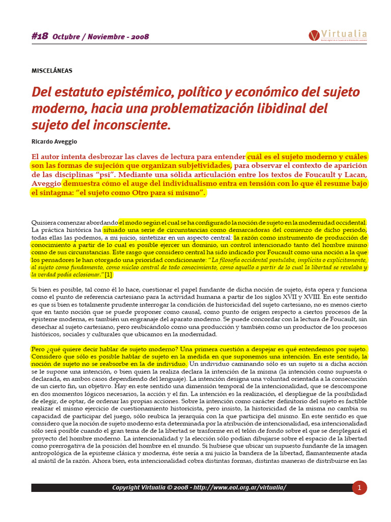 Sujeto Moderno | PDF | Jacques Lacan | Verdad