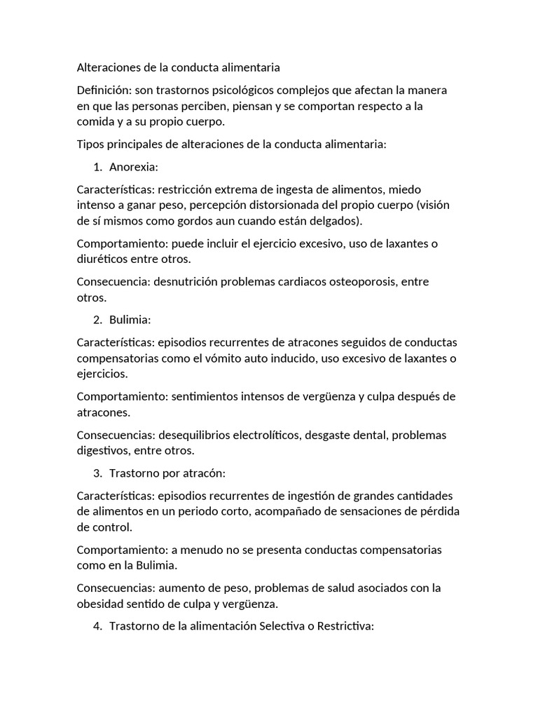 Alteraciones de La Conducta Alimentaria | PDF | Desorden alimenticio ...