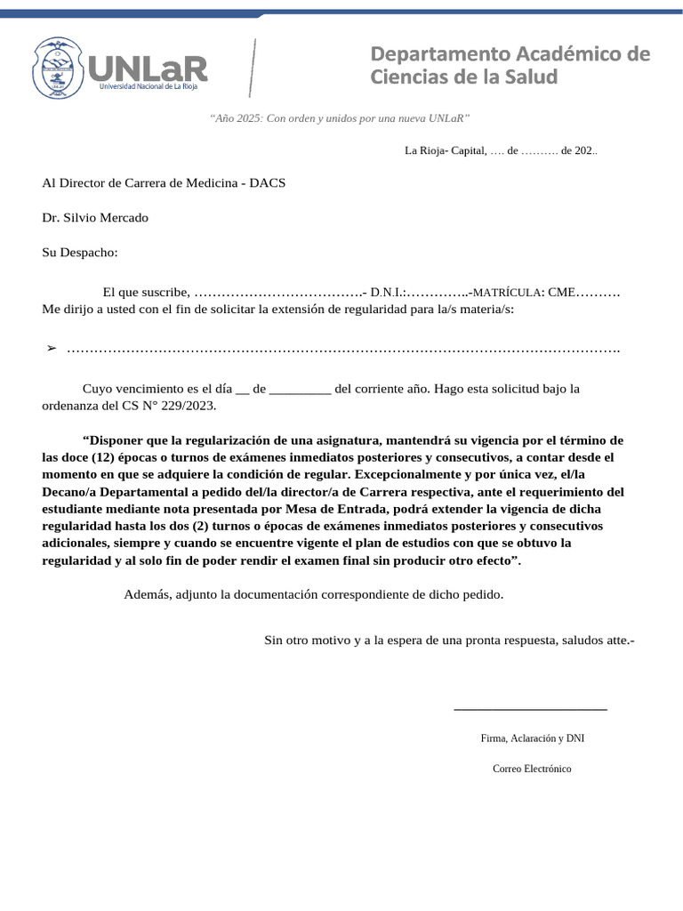 Solicitud de Extensión de Regularidad UNLaR | PDF