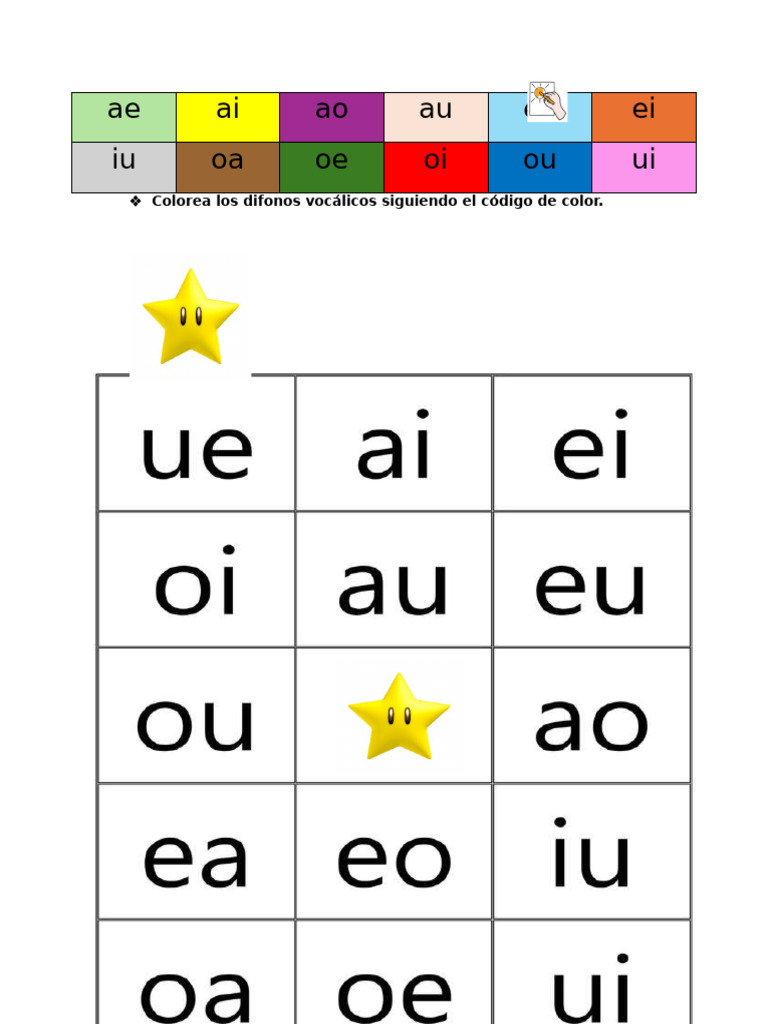 Colorea y Junta Diptongos Vocales | PDF