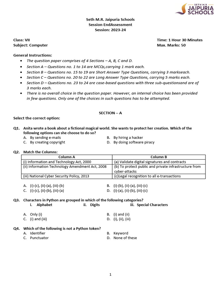 Cl7 Computer SE QP 23-24 | PDF | Computing | Computer Programming