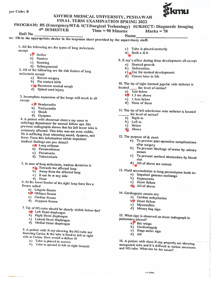 Diagnostic Imaging Solved Paper 4th Semester | PDF
