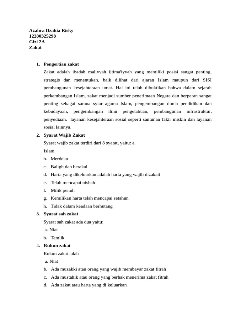Fiqih Azahra Dzakia Risky (Zakat) | PDF