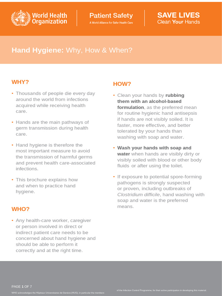Hand Hygiene Why How and When Brochure | PDF | Hand Washing | Hygiene