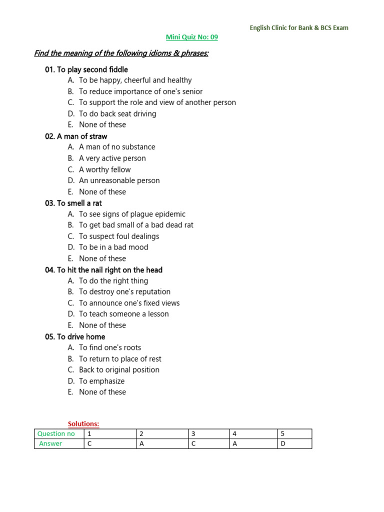 English Idioms Quiz for Bank Exams | PDF