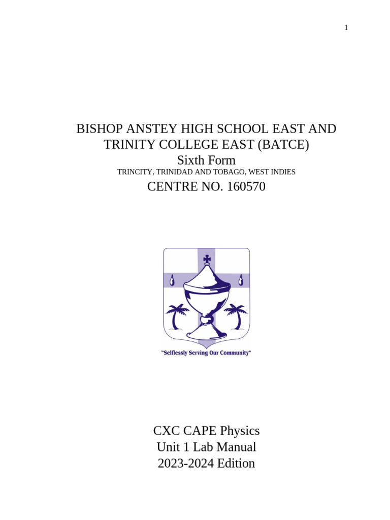CAPE Physics Unit 1 Lower 6 Lab Manual BATCE | PDF | Buoyancy | Diffraction