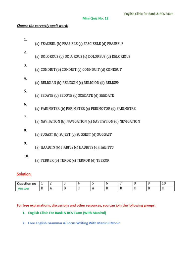Vocabulary Mini Quiz No-12 | PDF