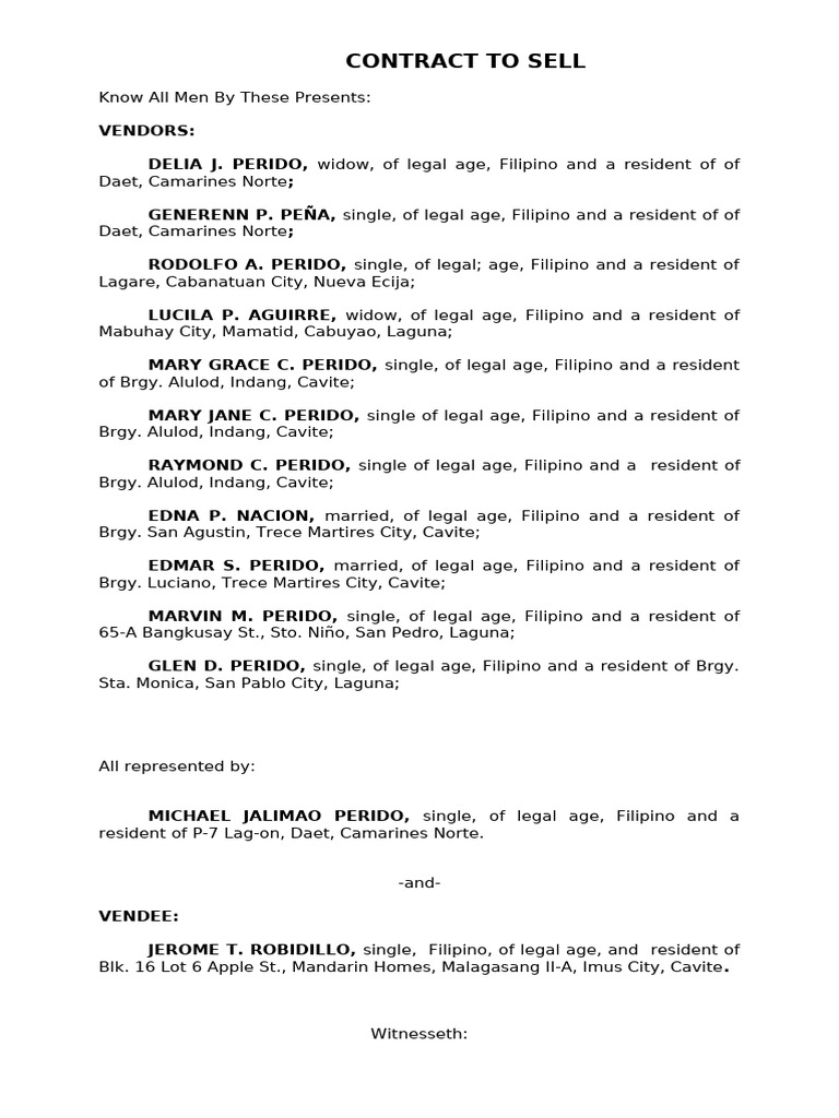 CONTRACT-TO-SELL-pERIDO ROBIDILLO | PDF | Common Law