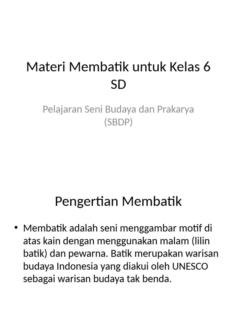 Materi Membatik Kelas 6 SD | PDF
