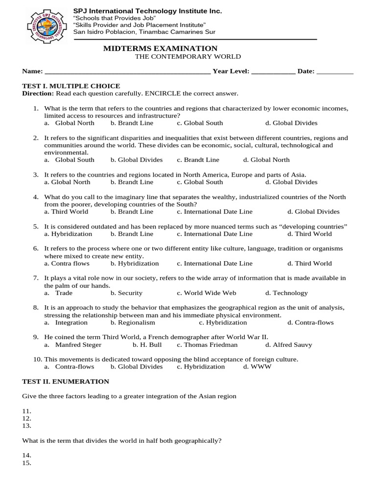 Midterms Exam (Contemporary World) 18 Copies | PDF | Economies