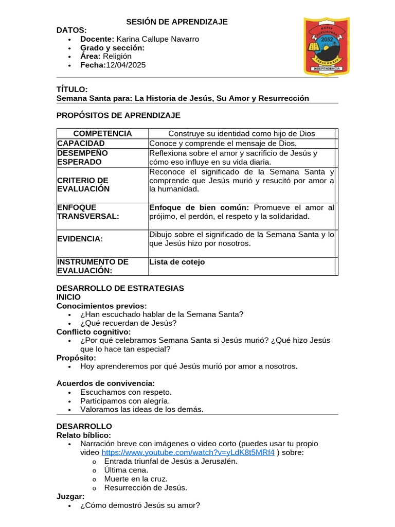Sesión Rel. Semana Santa | PDF | Jesús | Pascua de Resurrección