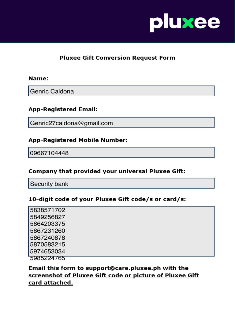 Pluxee Gift Conversion Request Form | PDF