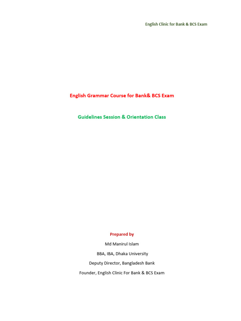Grammar Lecture No-00 Guidelines & Orientation Class (Grammar Course For Bank & BCS) | PDF ...