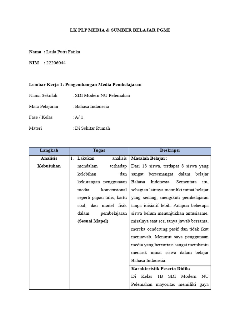 Laila Putri Fatika - LK 1 Pengembangan Media Dan Sumber Belajar | PDF