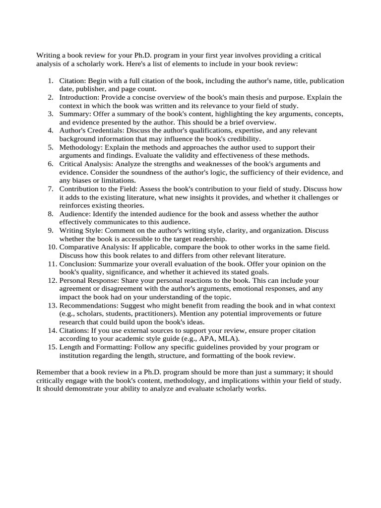 Writing A Book Review For Your PH | PDF | Citation | Methodology