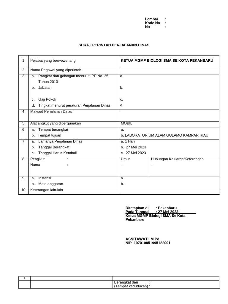 SURAT PERINTAH PERJALANAN DINAS SPPD luar kotan surat tugas | PDF