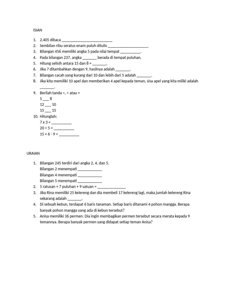 MTK III STS 1 (Bil. Cacah) | PDF