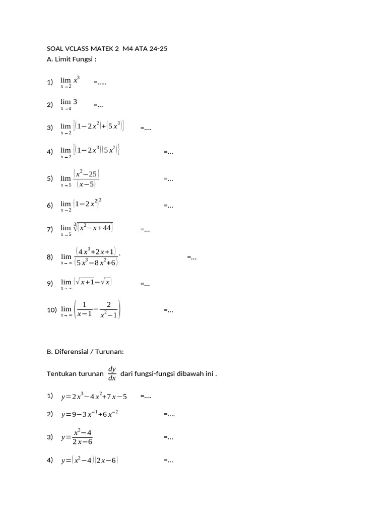 SOAL VCLASS MATEK 2 M4 ATA 2024-205 | PDF