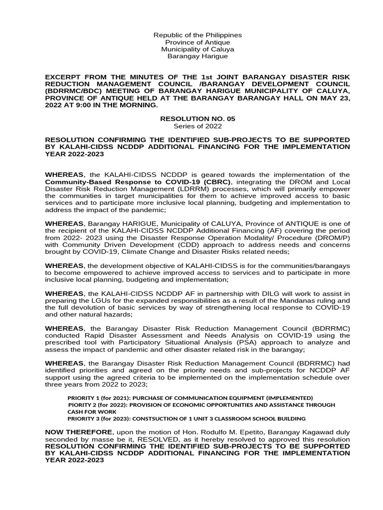 05 HARIGUE BDRRMC-resolution-confirming-the-SPs-to-be-proposed-for-KC ...