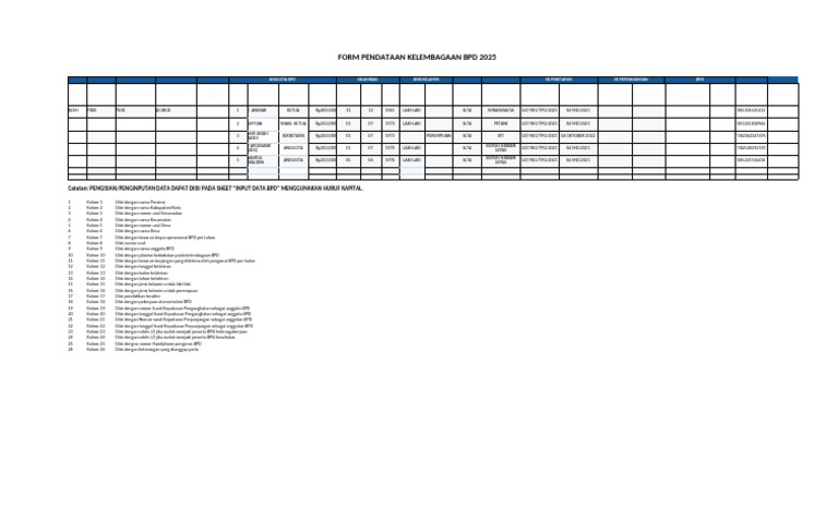 Leubue Form Pendataan Kelembagaan BPD 2025 | PDF