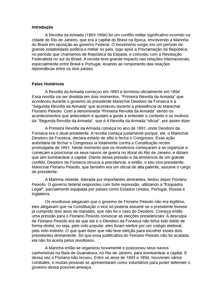 Revolta Da Armada | PDF | Brasil | Governo