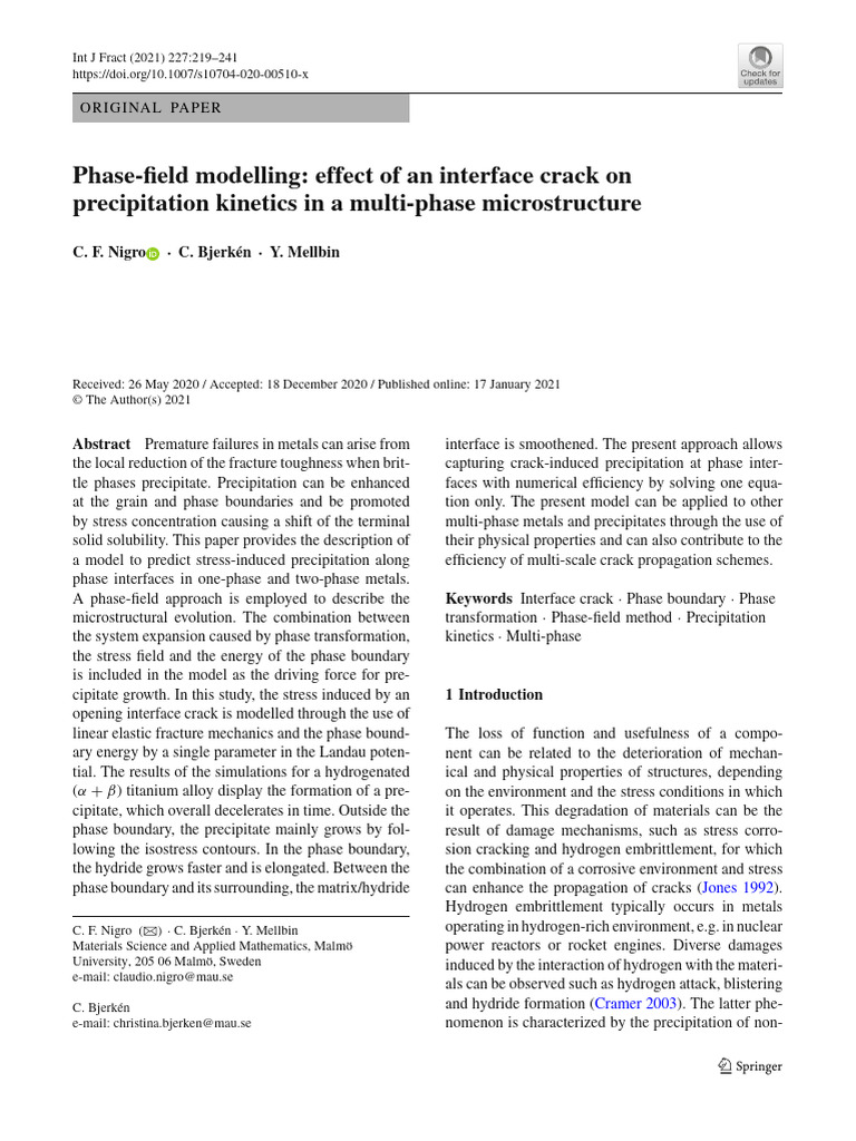 Phase-Field Modelling Effect of An Interface Crack On Precipitation Kinetics in A Multi-Phase ...